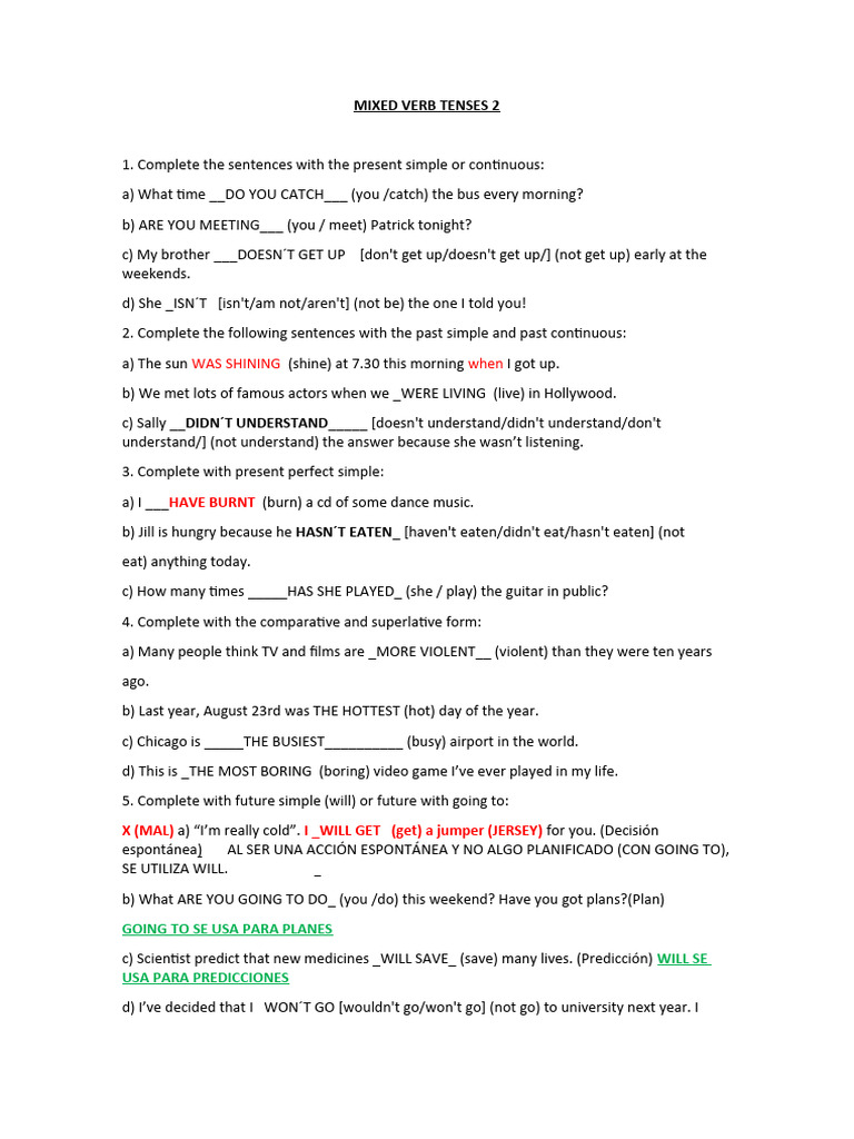 MIXED VERB TENSES 2 Relleno | PDF | Language Arts & Discipline ...