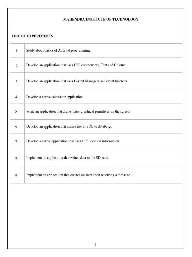 Mobile Computing Lab Manual Pdf Android Operating System Java Programming Language