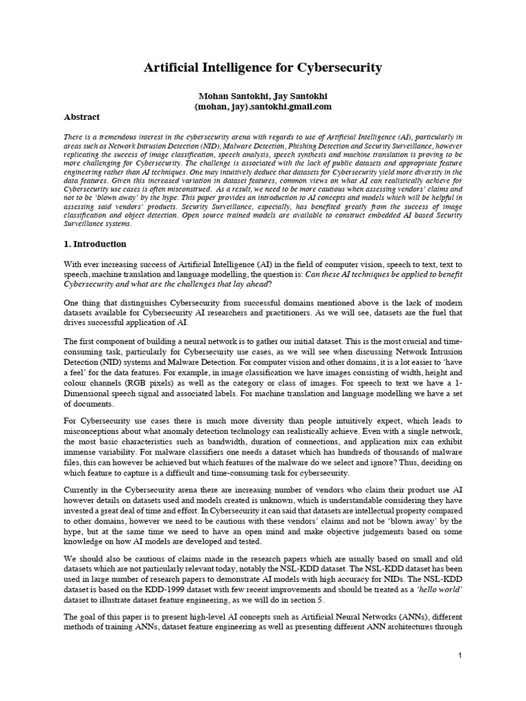 Artificial Intelligence For Cybersecurity - Paper | PDF | Machine ...