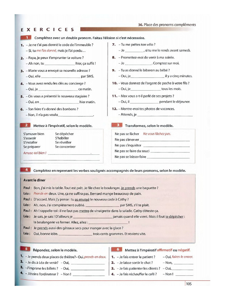 Fiche 8 - Place Des Pronoms Compléments | PDF