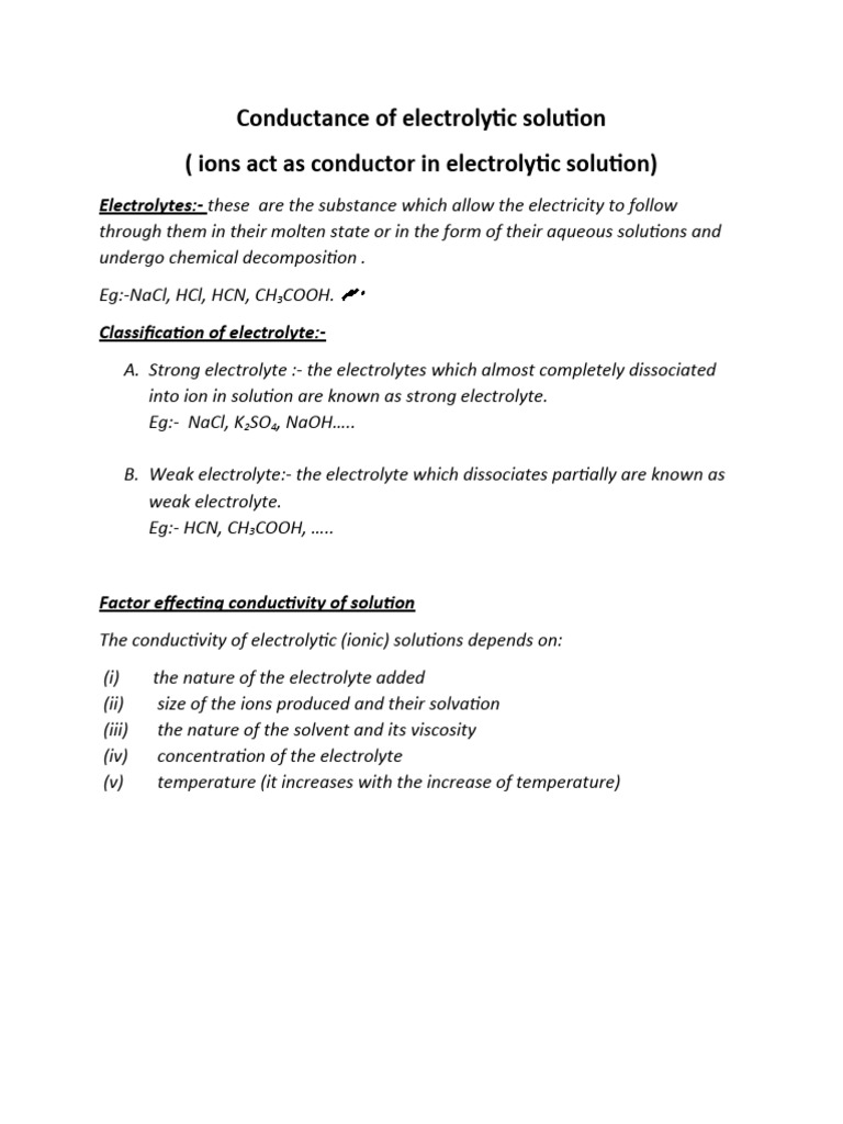Conductance of Electrolytic Solution-2 | PDF | Chemistry | Physical ...