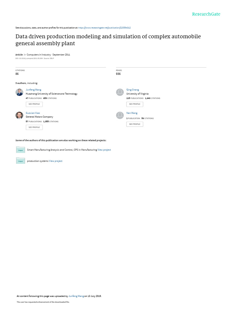 Wang, Chang Et Al. 2011 - Data Driven Production Modeling | PDF | Simulation | Conceptual Model