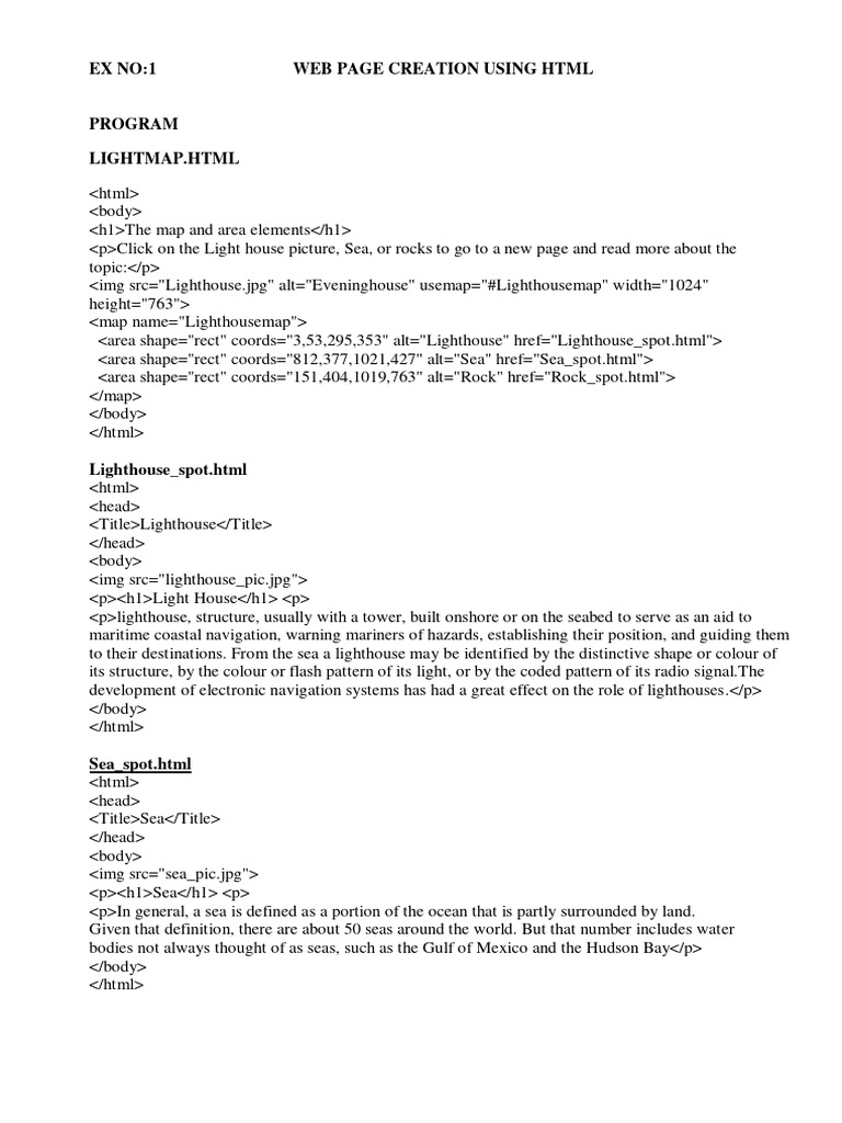 HTML Web Page Creation Guide | PDF | Lighthouse | Computing