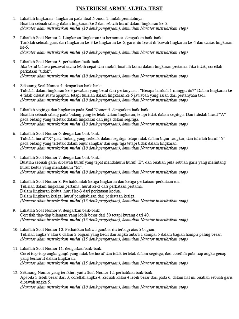 Instruksi Army Alpha Test | PDF Instruksi Army Alpha Test | PDF
