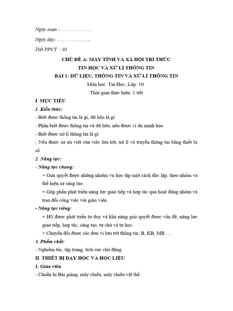 2.THPT - KSA - KHBD - Chủ đề A - Bài 1 | PDF