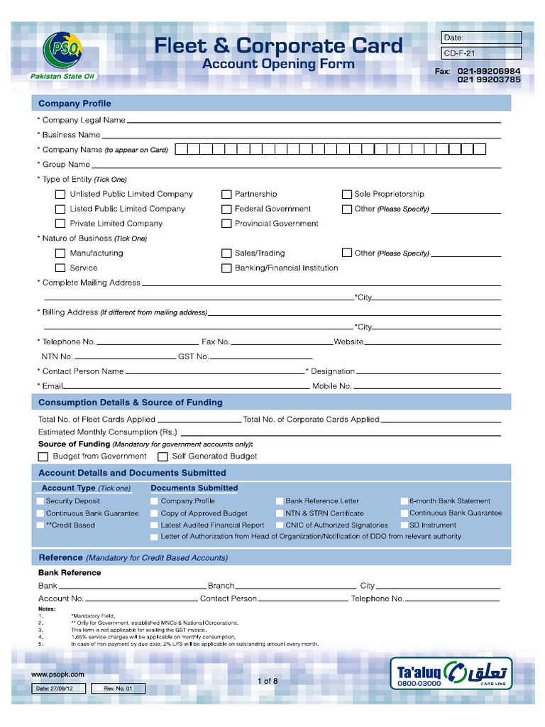 Fleet Corp Ac Form | PDF