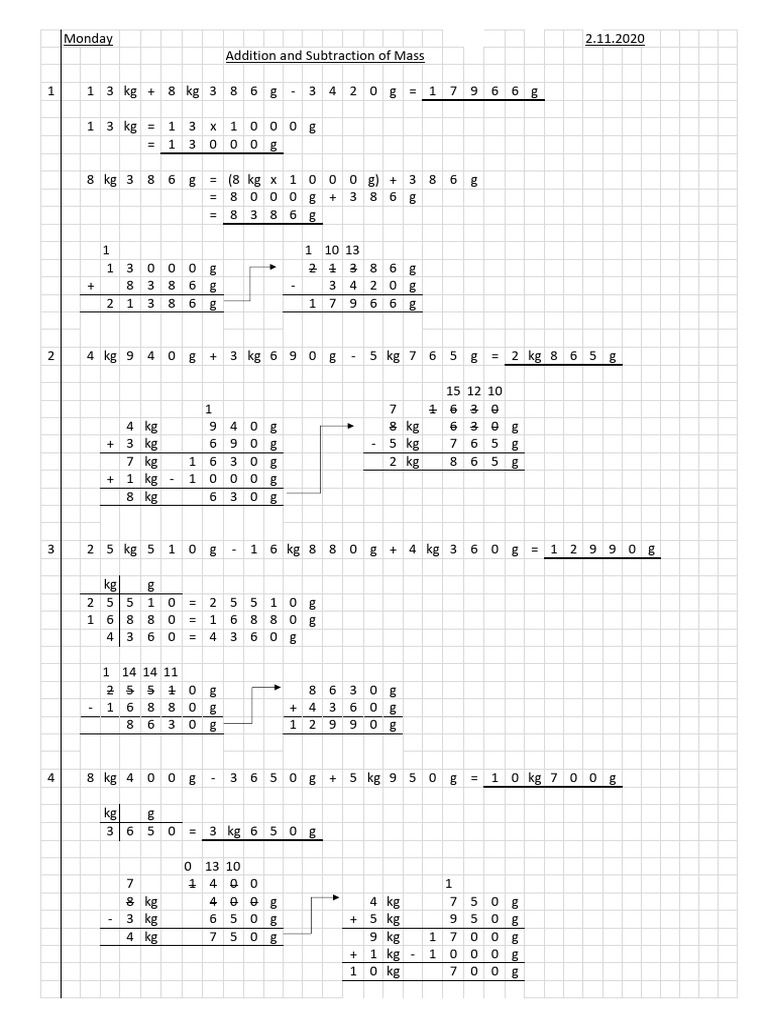 Addition & Subtraction of Mass | PDF