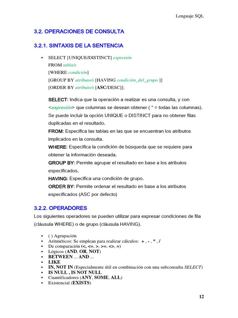 Lenguaje de Consulta SQL - Selección de Datos | PDF