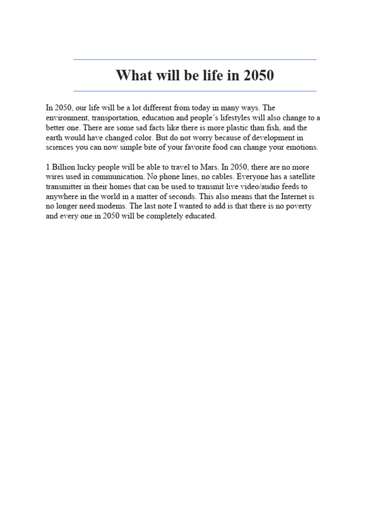 What Will Be Life in 2050 | PDF