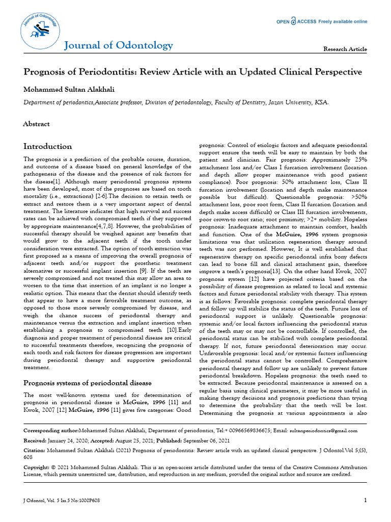 Prognosis of Periodontitis Review Article With An Updated Clinical ...