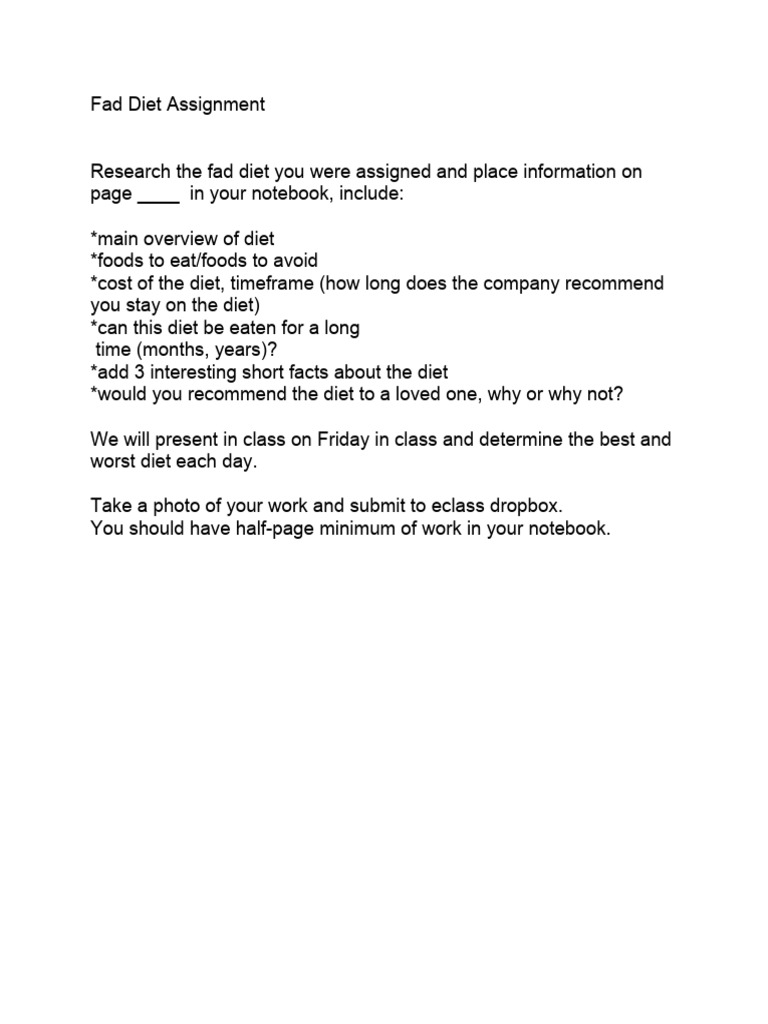 Fad Diet Assignment | PDF