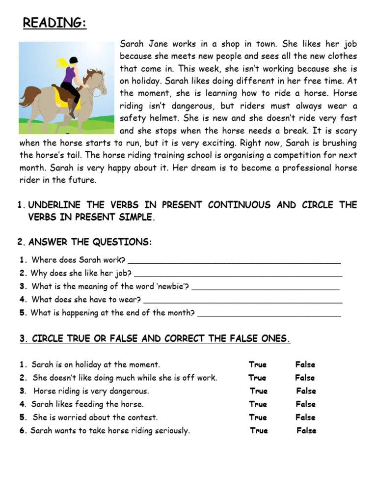 Reading Test Present Simple and Continuous | PDF