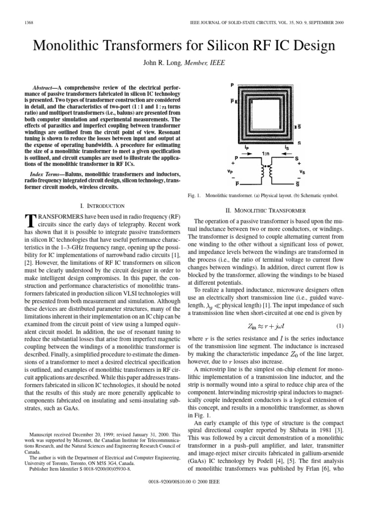 Monolithic Transformers For Silicon RF IC Design: John R. Long, Member, IEEE | PDF