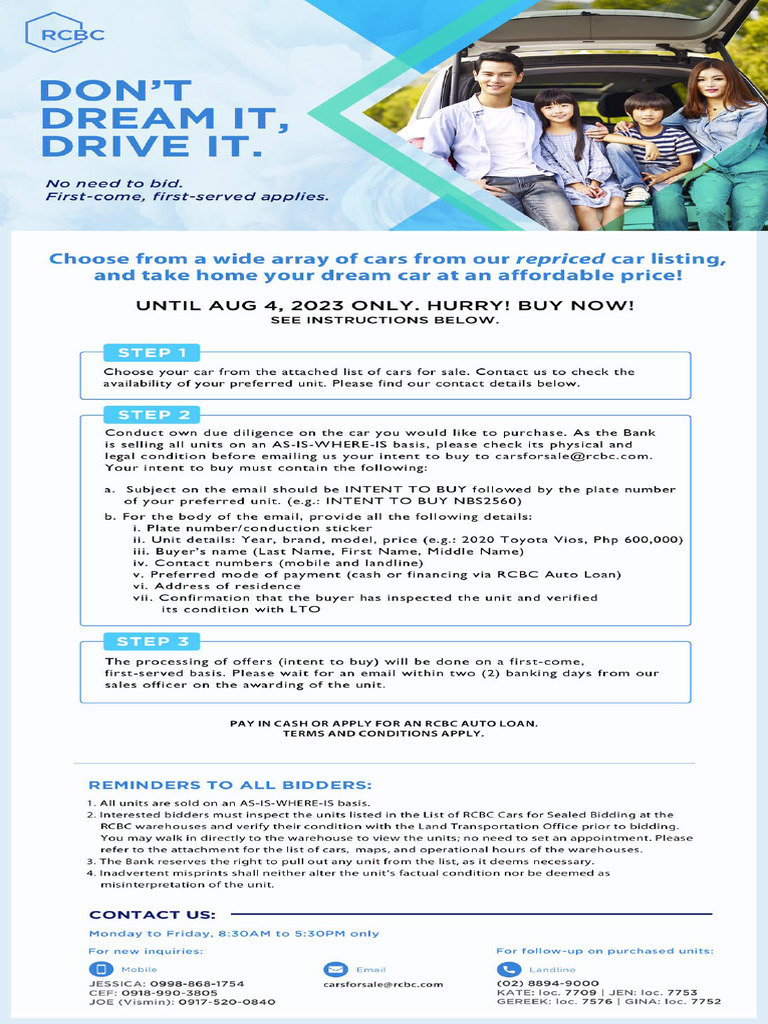 RCBC List of Cars For Sale As of July 2023 No Need To Bid V3 | PDF