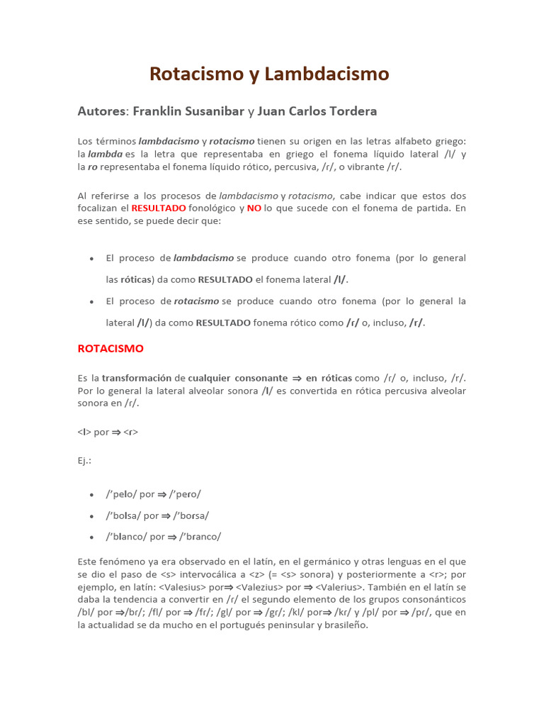 Lambdacismo y Rotacismo en Fonología | PDF | Estudios de idiomas ...