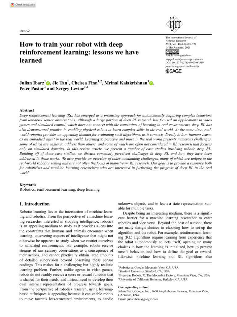 Ibarz Et Al 2021 How To Train Your Robot With Deep Reinforcement Learning Lessons We Have ...