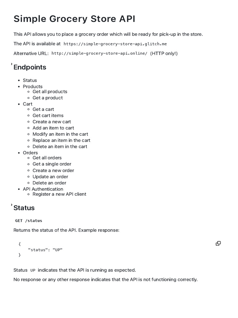 Simple Grocery Store Api Documentation v202306 | PDF | Parameter (Computer Programming) | Software