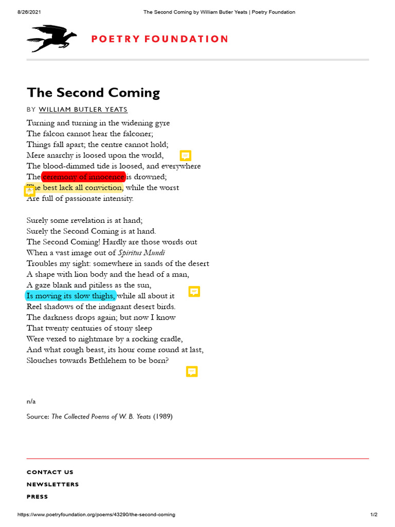 The Second Coming by William Butler Yeats | PDF