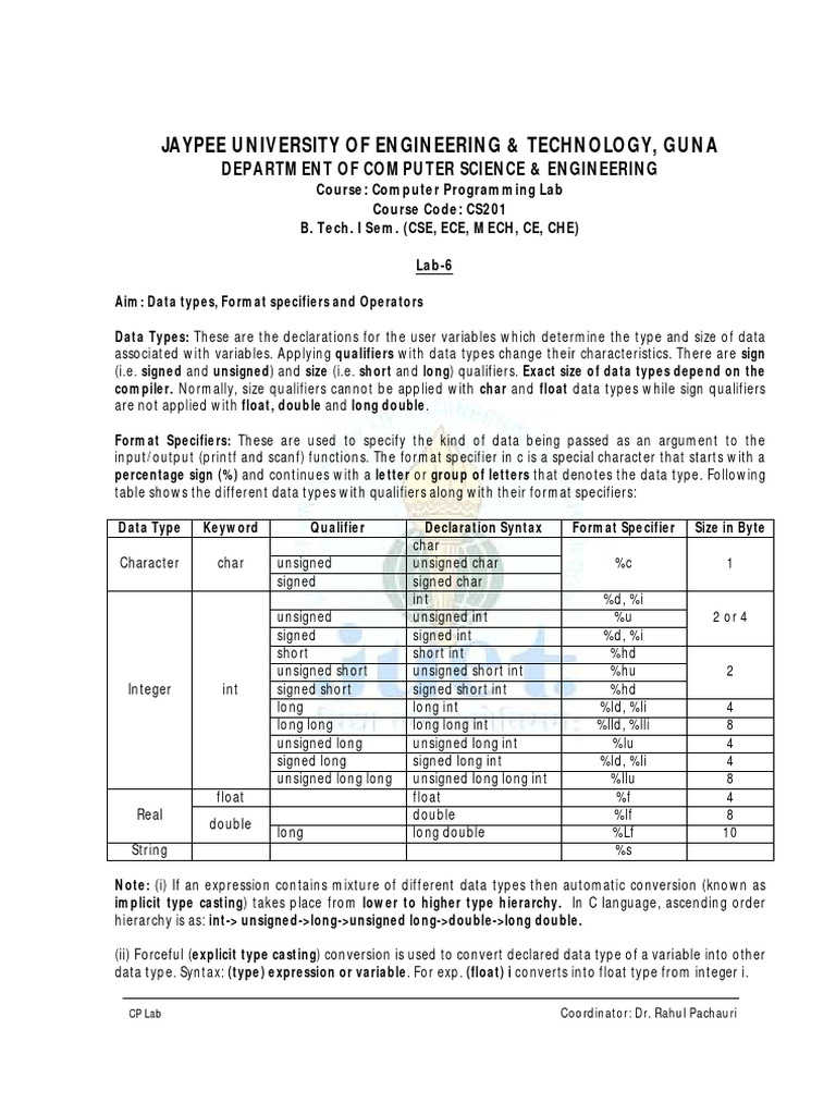 LAB6 | Download Free PDF | Integer (Computer Science) | Data Type