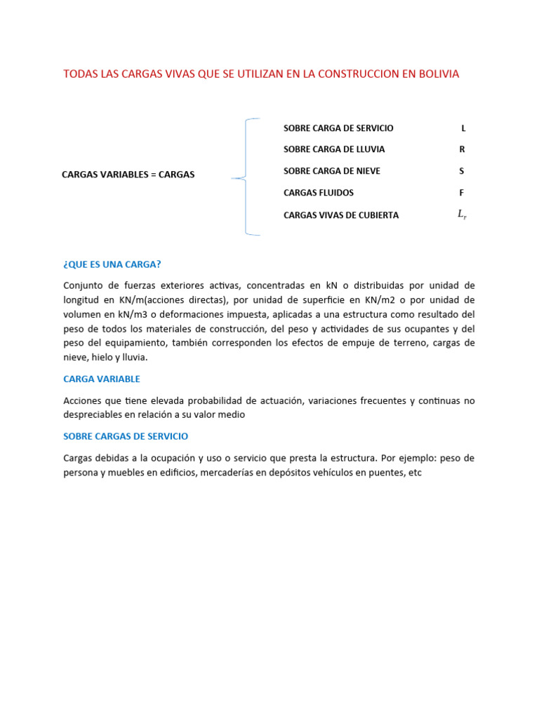 Todas Las Cargas Vivas Que Se Utilizan en La Construccion en Bolivia | PDF