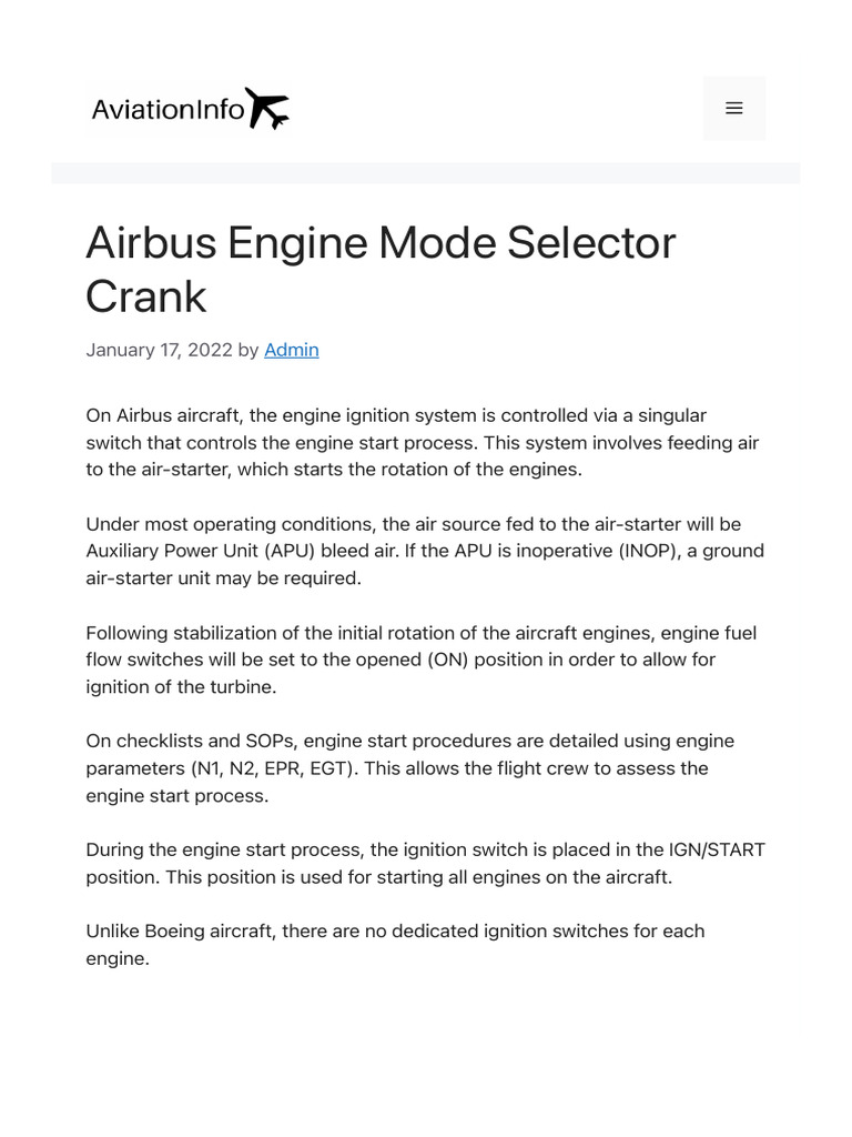 Airbus Engine Crank Mode Explained | PDF | Engines | Aircraft