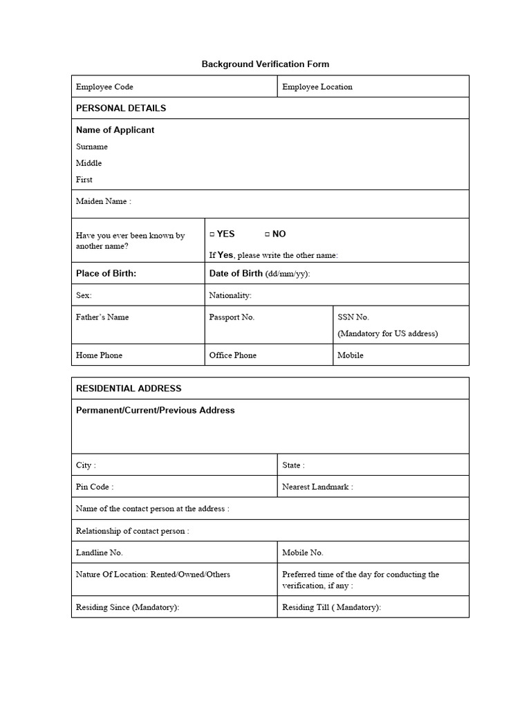 Background Verification Form | PDF | Career & Growth