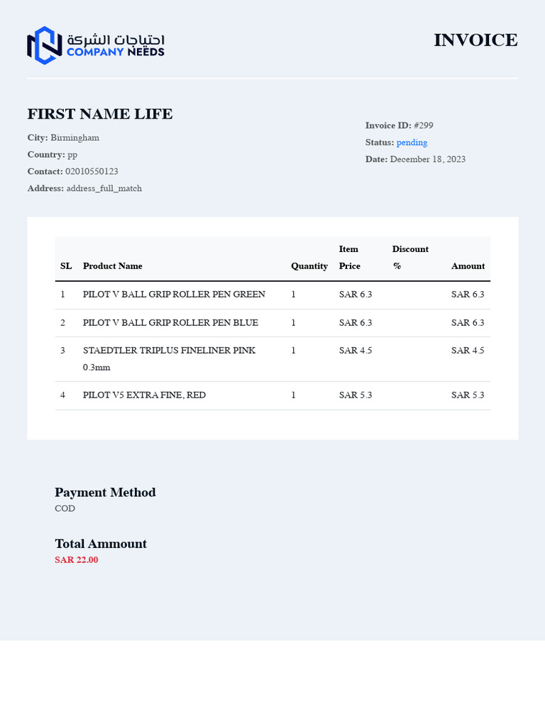 Invoice: First Name Life | PDF