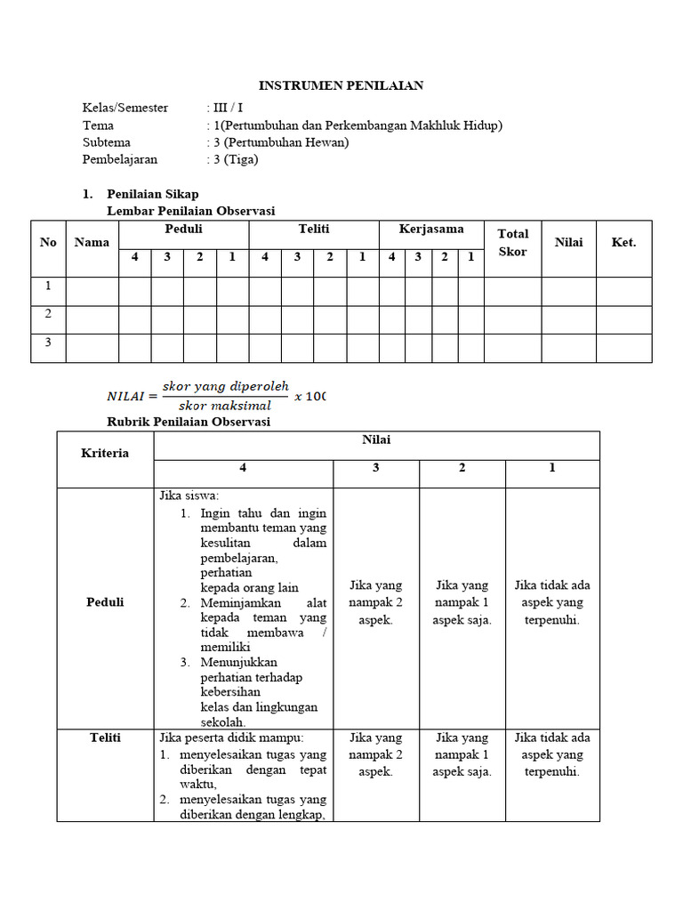 INSTRUMEN PENILAIAN Siswa | PDF