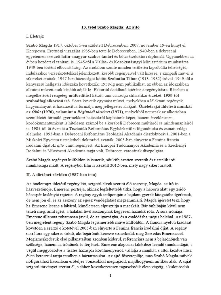 Szabó Magda-Az Ajtó | PDF