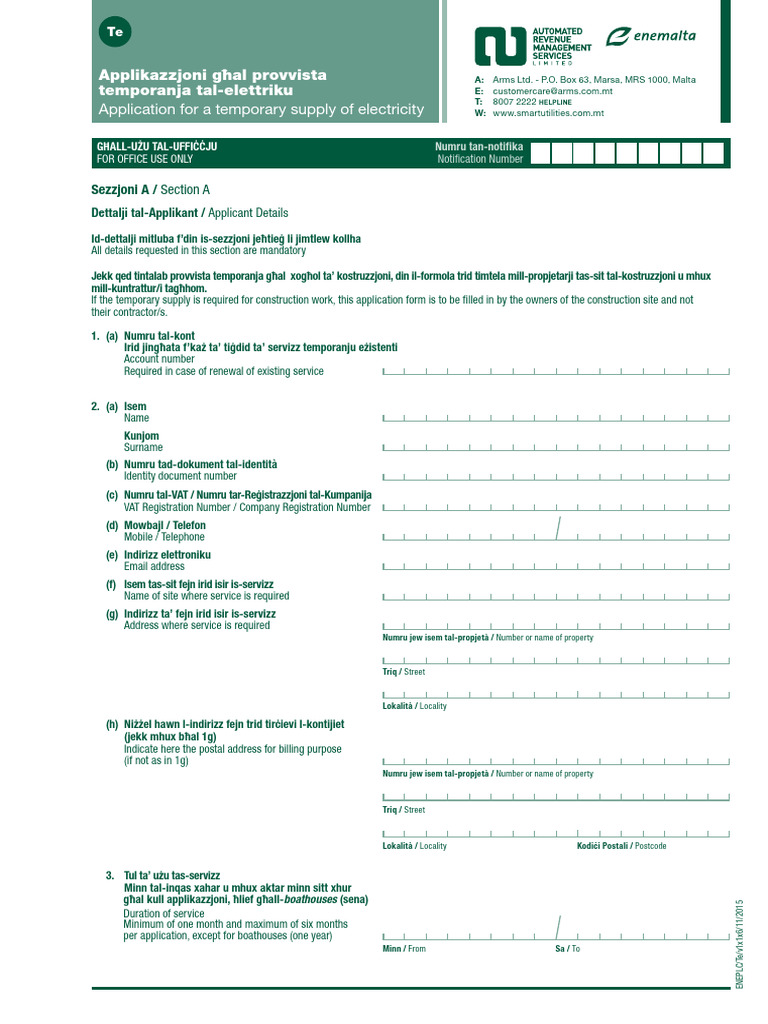 Temporary Electricity Supply Application | PDF | Identity Document ...