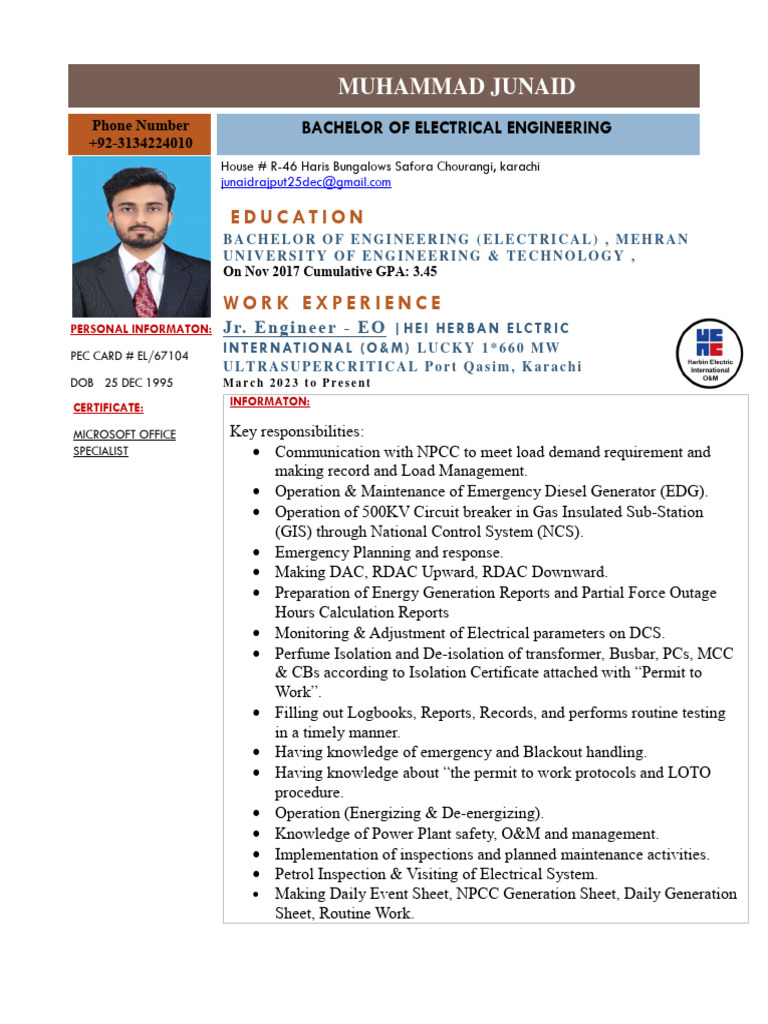 Engr. Muhammad Junaid | PDF | Electrical Substation | Power Station