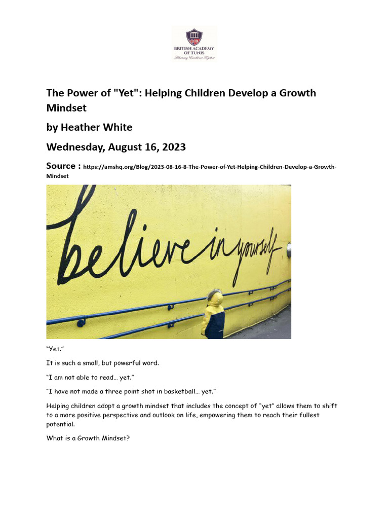 The Power of Yet | PDF | Mindset | Behavioural Sciences
