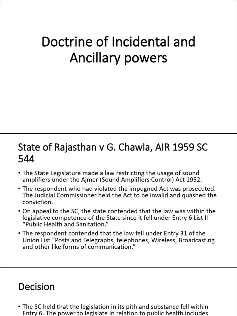 Doctrine of Incidental and Ancillary Powers | PDF