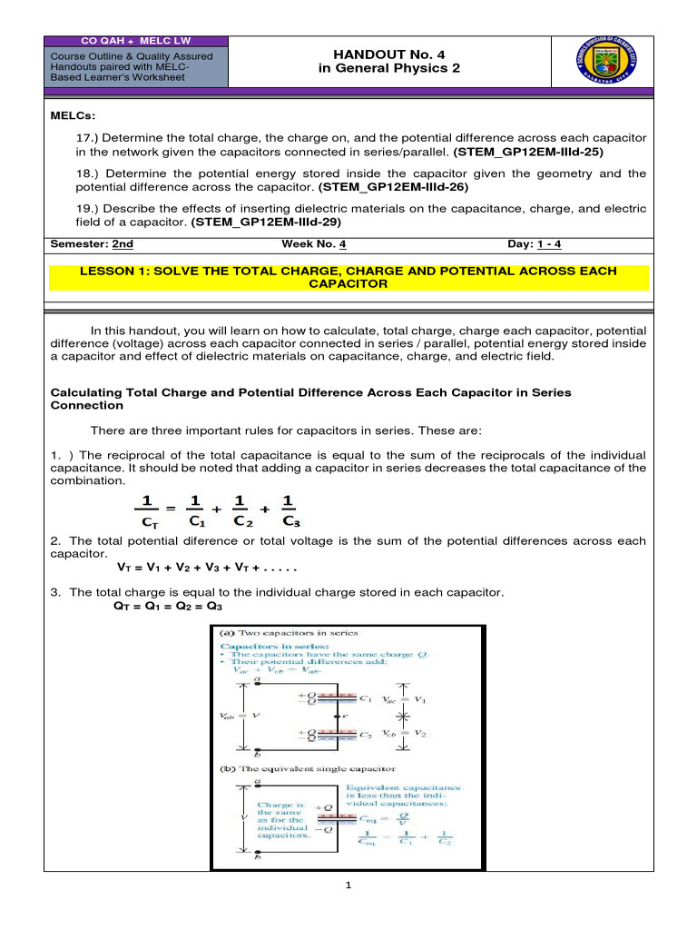 GenPhysics Handout-4 | PDF | Capacitor | Capacitance