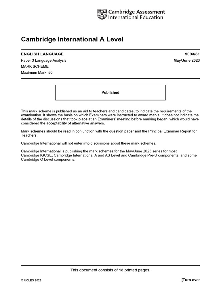 Cambridge International A Level: English Language 9093/31 | PDF