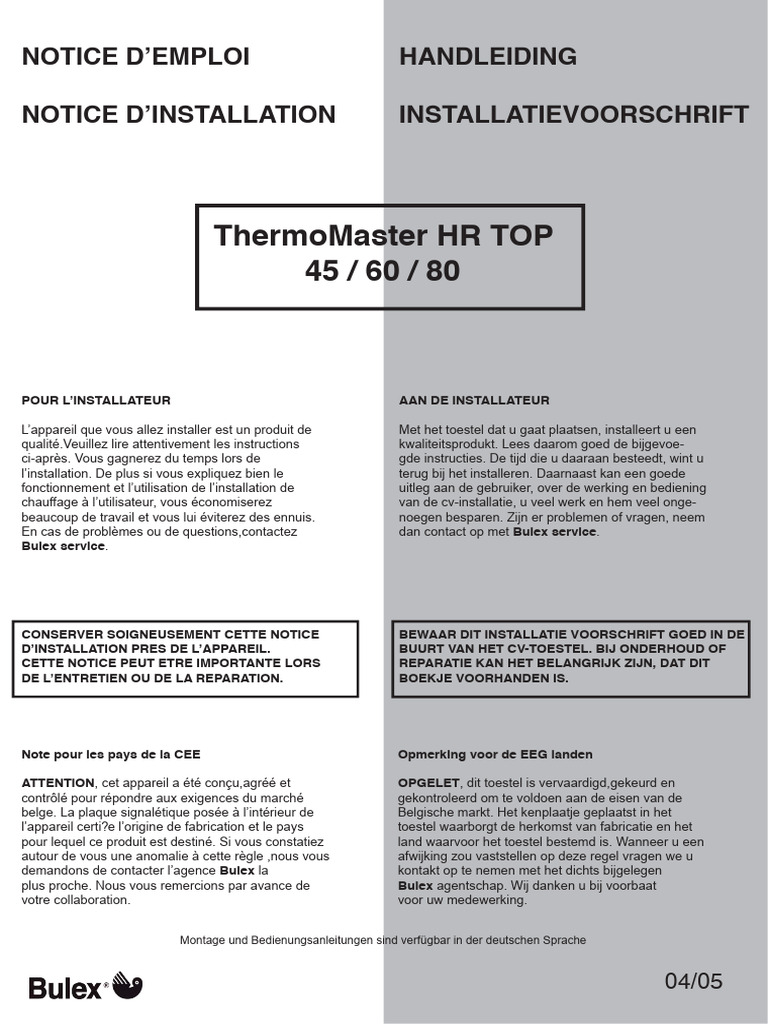 Guide d'installation Thermomaster 80 | PDF