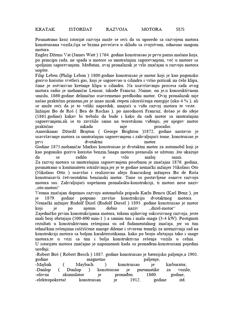 Kratak Istorijat Razvoja Motora Sus | PDF
