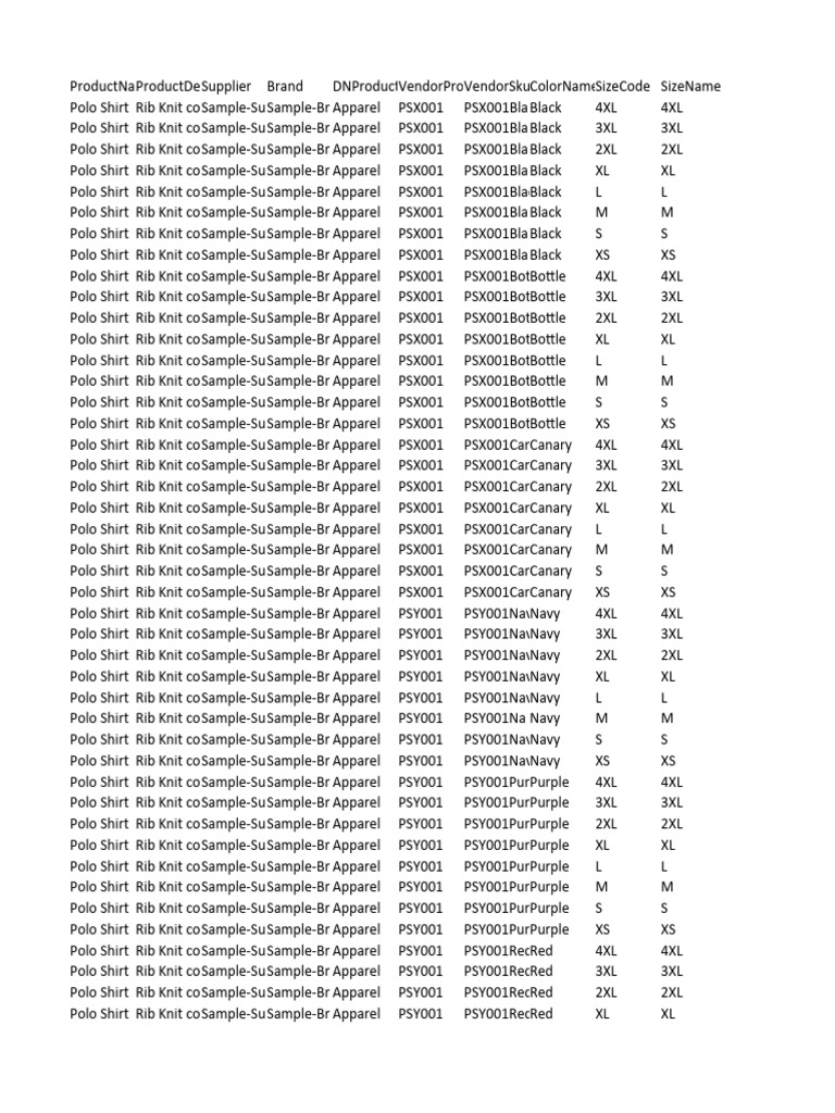 Example Product Skus | PDF | Cultural Trends | Popular Culture & Media Studies