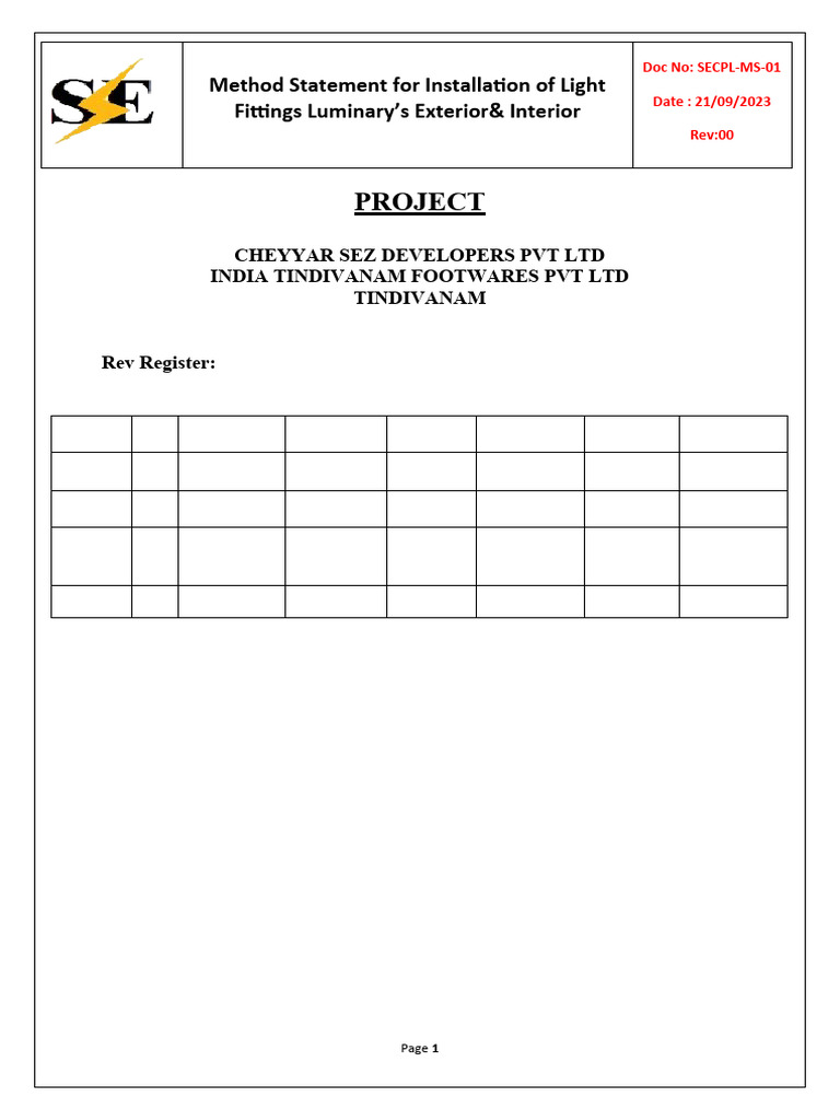 Method Statement For Installation of Light Fittings Luminary's Exterior ...
