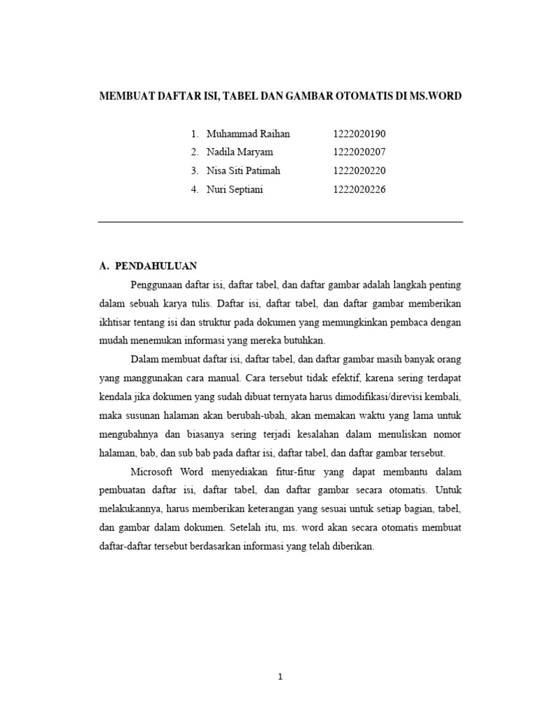 Panduan Daftar Isi Otomatis di Word | PDF