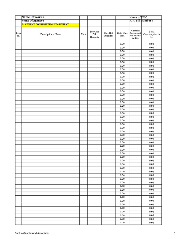 Cement Consumption Statement | PDF