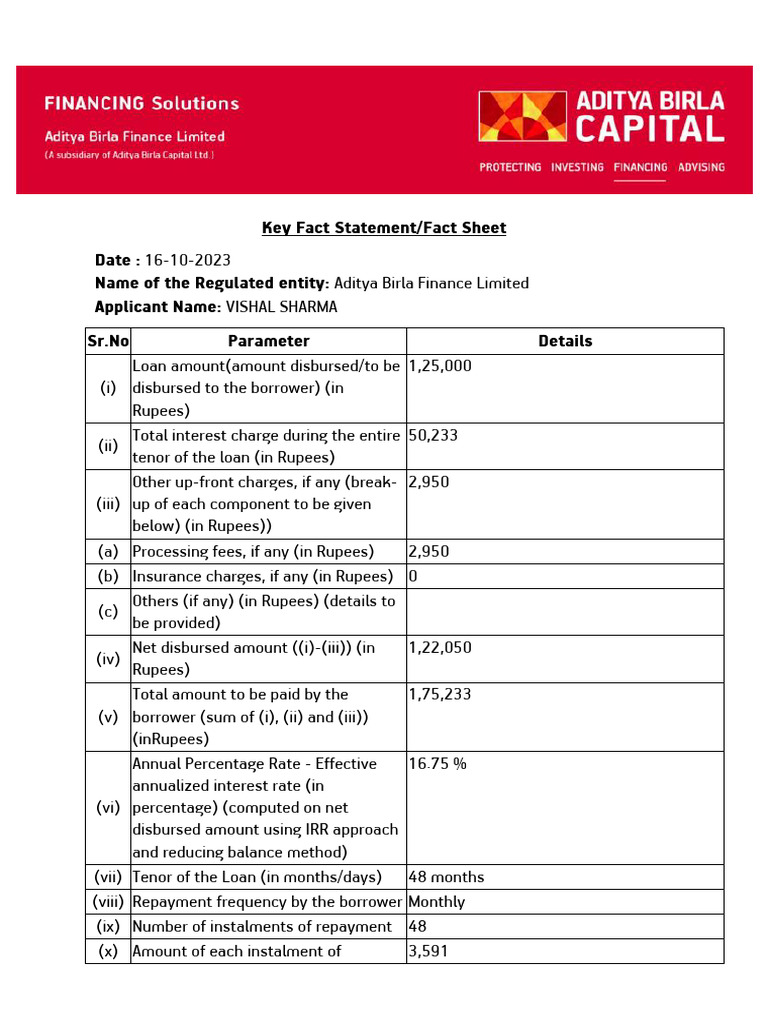 Key Fact Statement | PDF Key Fact Statement | PDF