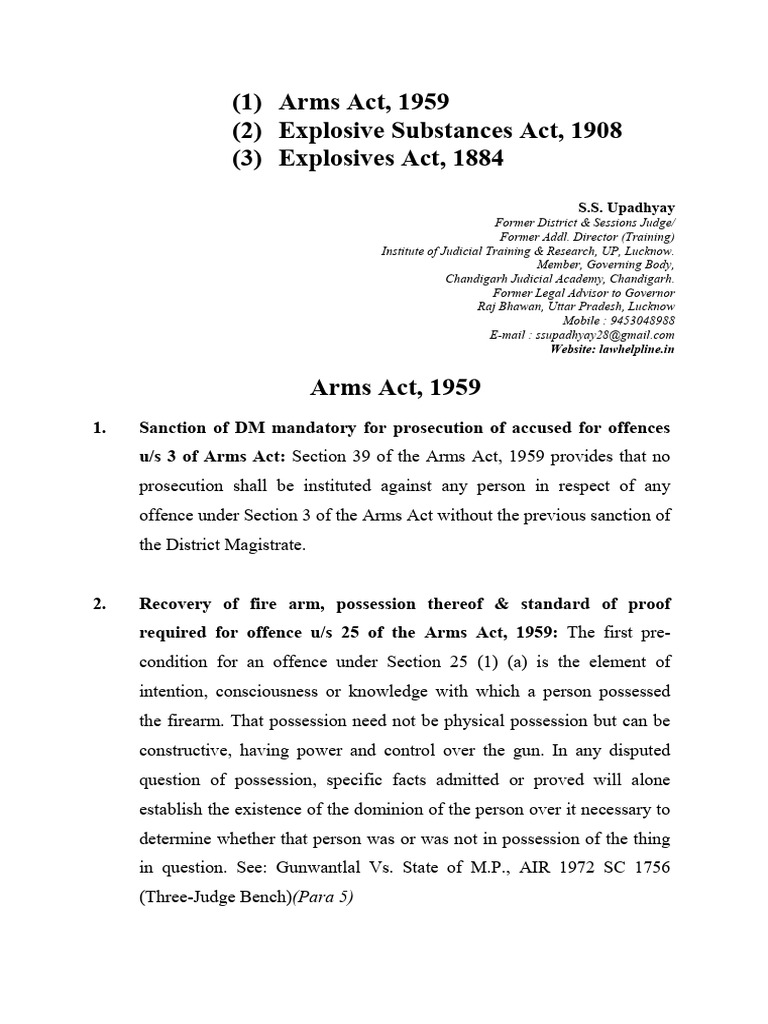 Arms Act, Explosive Substances Act, Explosives Act | PDF | Bail | Fine ...