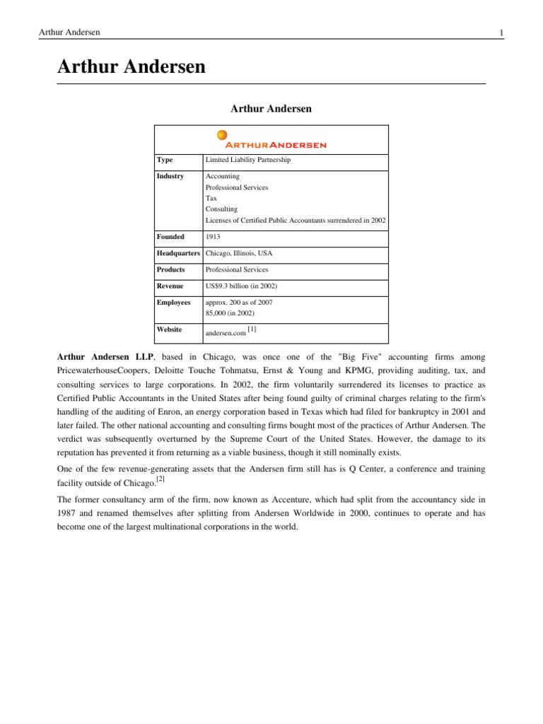 Arthur Andersen, LLP | Accenture | Companies | Free 30-day Trial | Scribd