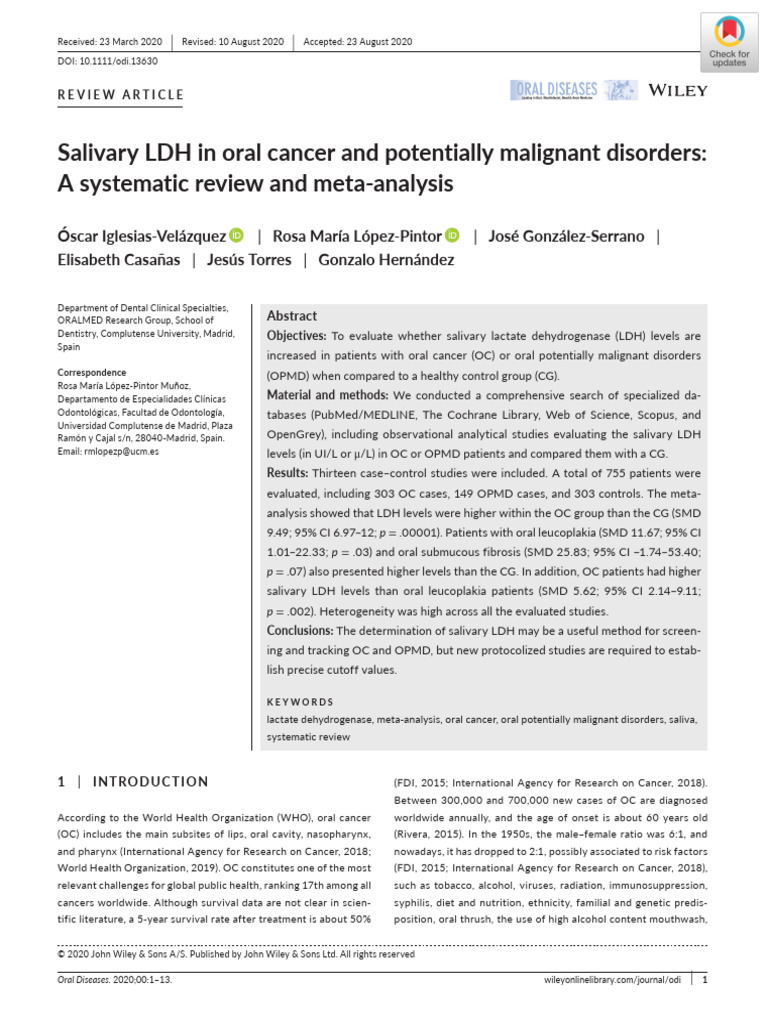 Salivary LDH in Oral Cancer: Review | PDF | Science & Mathematics