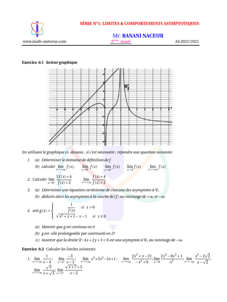 ? Série N°3 Limite Et Comportement Asymptotique | PDF