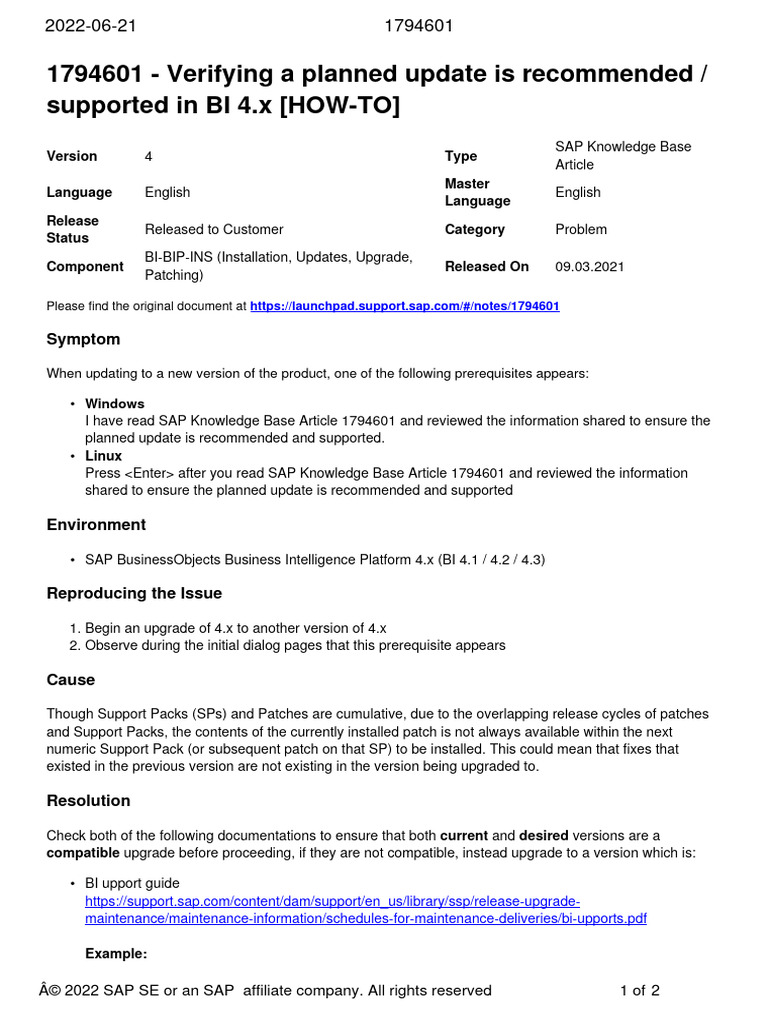 Verifying A Planned Update Is Recommended Supported in BI 4.x HOW-TO | PDF | Operating System ...