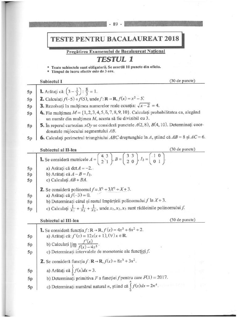 65 Teste BAC 2018 | PDF