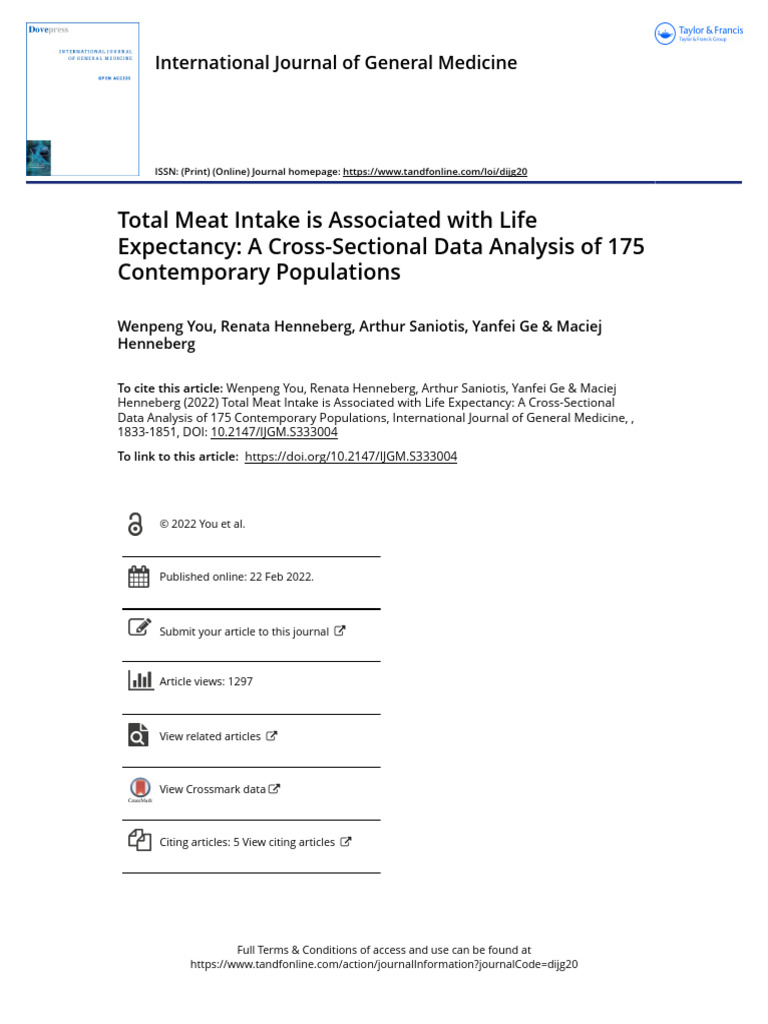 Total Meat Intake Is Associated With Life Expectancy A Cross-Sectional Data Analysis of 175 ...