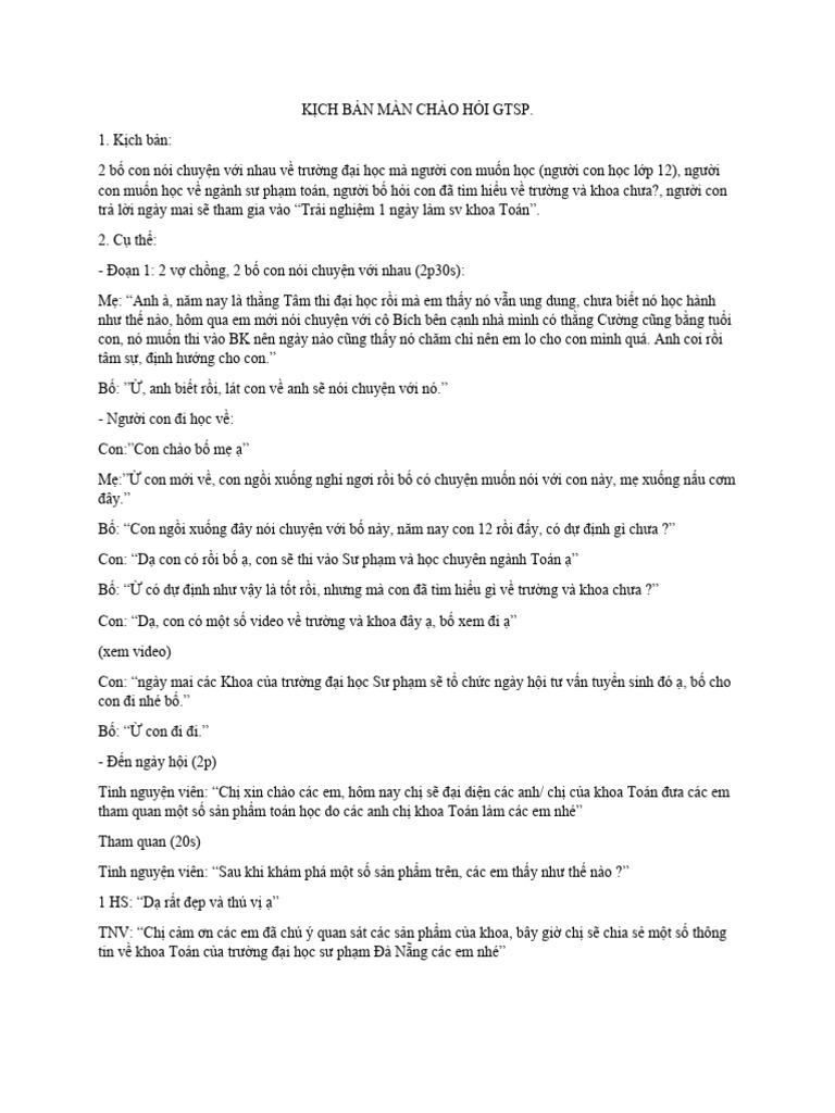 KỊCH BẢN MÀN CHÀO HỎI GTSP | PDF